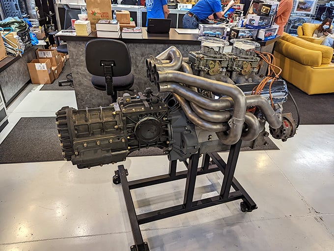 This naked engine display reveals the mechanical heart of the beast &ndash; automotive surgery that shows where all that glorious noise comes from.