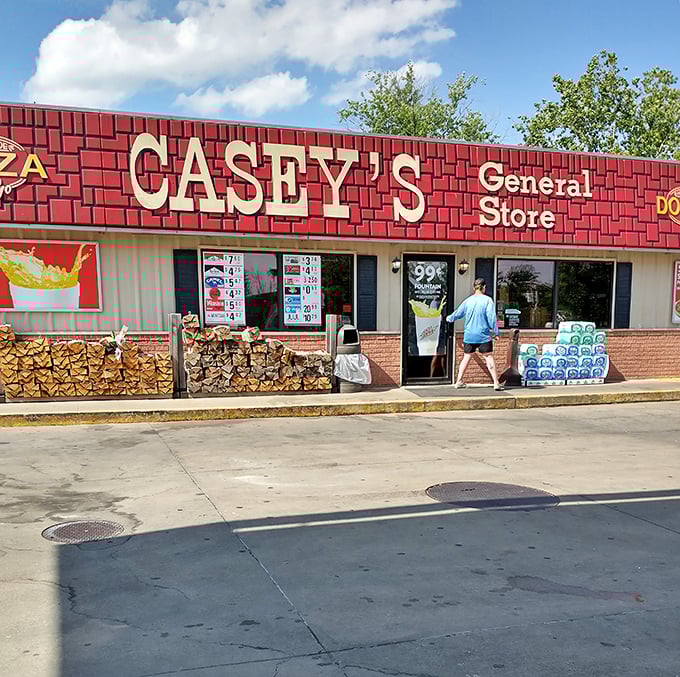 Road-tripping essentials await at Casey's, where Midwestern practicality meets the needs of antique hunters fueling up for the day.