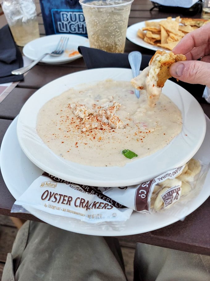 Creamy chowder that demands to be savored slowly. Each spoonful delivers comfort while oyster crackers stand by for the perfect textural contrast.