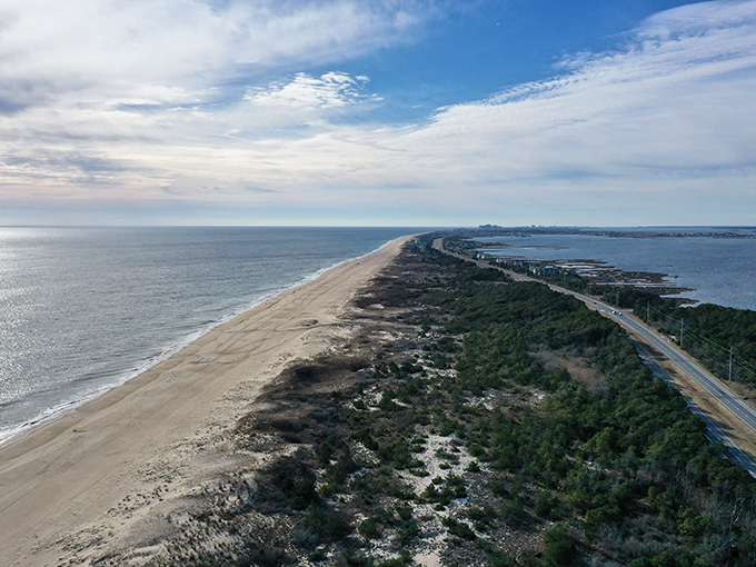 The stunning geography of Fenwick Island from above. That narrow strip of land is nature's perfect compromise between ocean and bay.