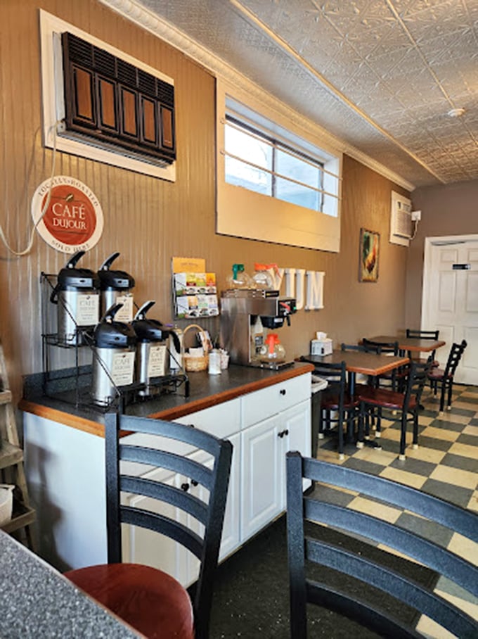 The coffee station corner&mdash;where caffeine meets carbs in the morning for what might be New Hampshire's most perfect breakfast partnership.