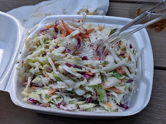 Coleslaw that knows its purpose: to bring crisp, cool contrast to the warm richness of smoked meats without trying to steal the show.