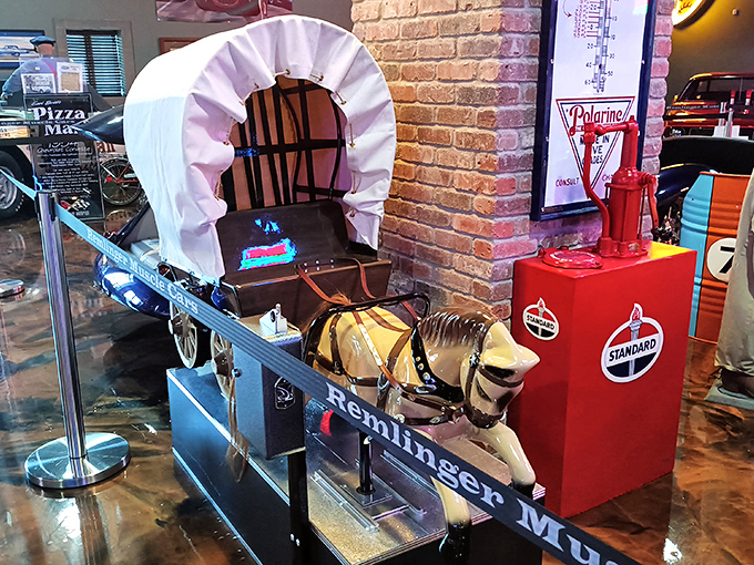 Westward ho! This miniature Conestoga wagon display reminds us that America's love affair with transportation predates the internal combustion engine by generations.