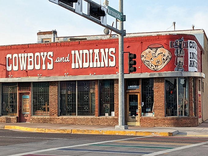 Cowboys and Indians Antiques celebrates the Southwest with unapologetic boldness&mdash;that red facade practically shouting "cultural treasures inside!"