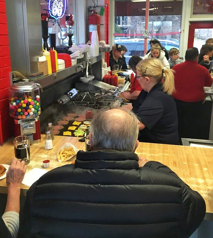 From the front row seats at the counter, diners witness the sizzle and flip show while waiting for their own starring role.
