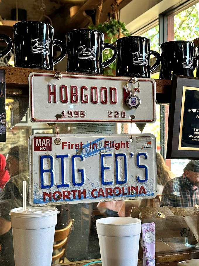 North Carolina pride on display&mdash;license plates and coffee mugs that remind you exactly where this flavor explosion is happening.