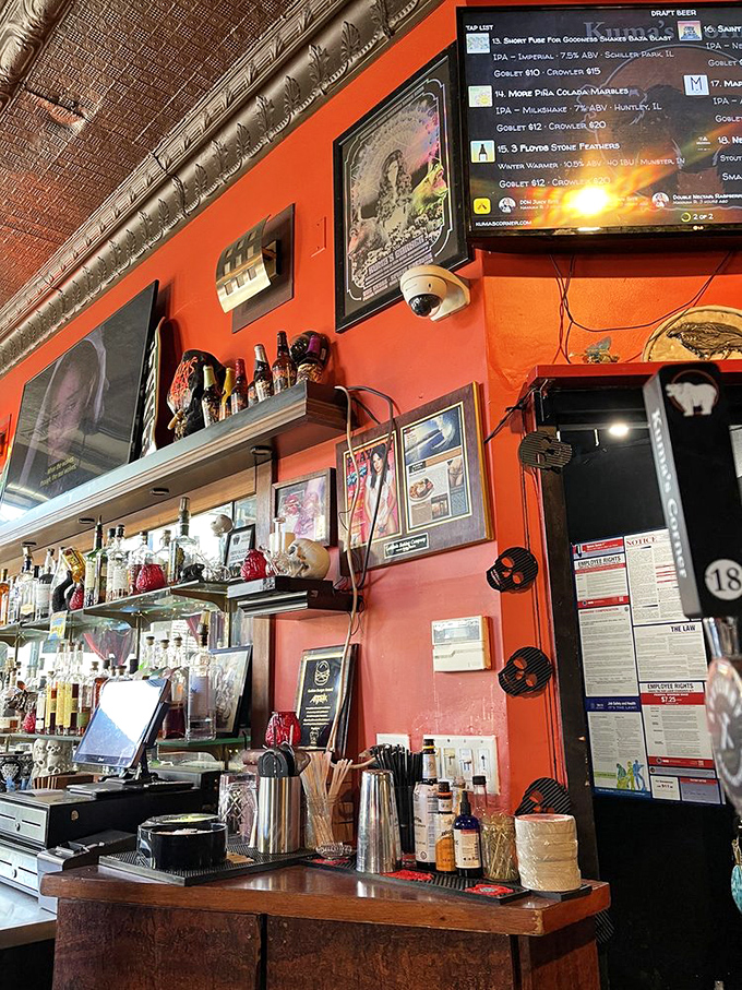 The d&eacute;cor is a masterclass in organized chaos&mdash;beer lists, memorabilia, and the promise of liquid refreshment all competing for your attention.