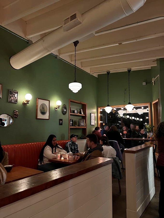 The evening crowd gathers in hushed reverence. In Portland's church of pie, these are the true believers. 