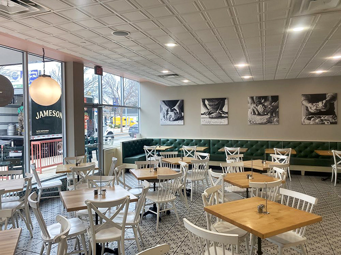 Black and white photos of hands working dough adorn walls that could tell a thousand stories&mdash;if they weren't drowned out by happy munching.