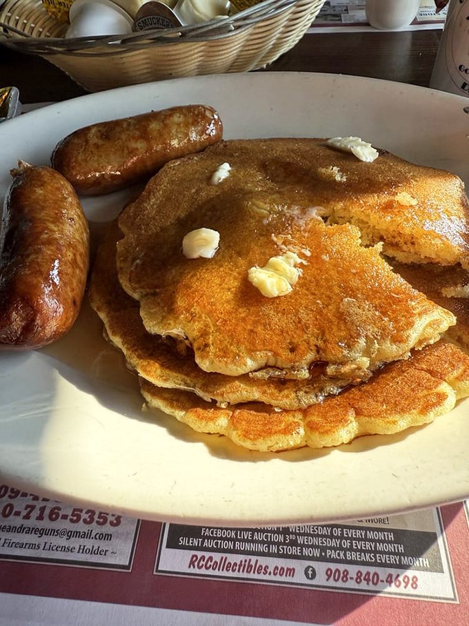 Pancakes that hang over the edge of the plate, with sausage standing guard. This breakfast doesn't just start your day&mdash;it launches it into orbit.