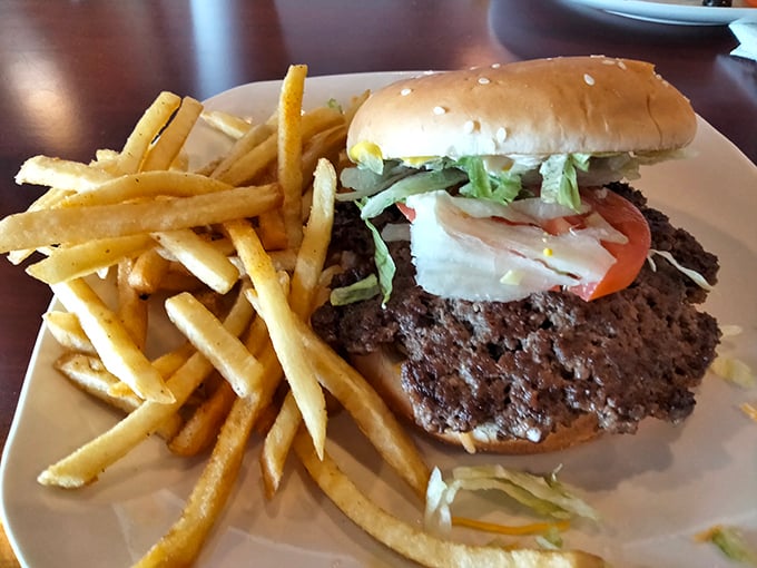 Even the burger gets the Mediterranean treatment here, proving that Greek influence improves everything it touches.