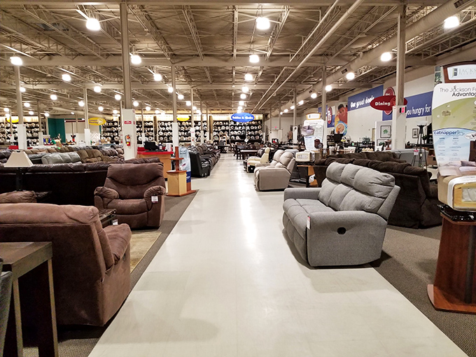 The warehouse atmosphere creates a treasure-hunt vibe where the thrill of discovery meets the joy of affordability.