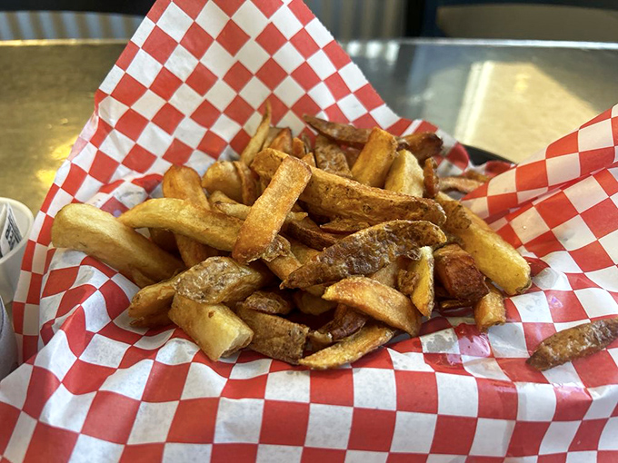 Idaho potatoes achieving their highest purpose&mdash;hand-cut fries with that perfect balance of crispy exterior and fluffy interior. Potato paradise.