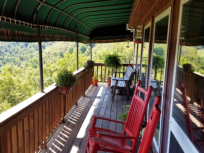 Red rocking chairs on the porch&mdash;nature's waiting room. The perfect spot to digest both food and the spectacular Ozark panorama.
