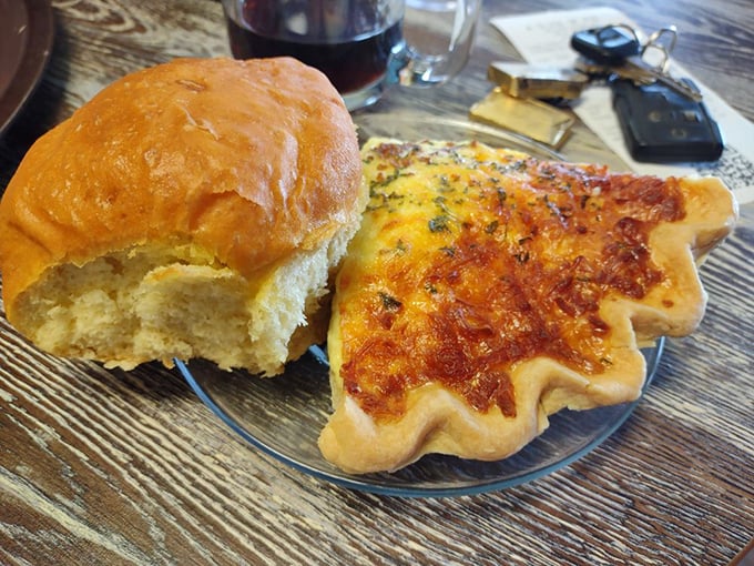 Savory offerings like this golden-topped quiche prove that A Slice of Pie understands that great crusts work for lunch as well as dessert.