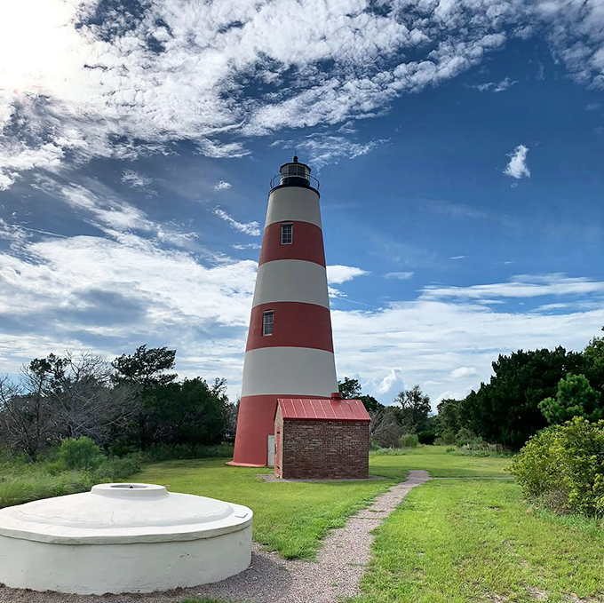 Sapelo's candy-striped sentinel. The island's historic lighthouse has guided mariners safely along Georgia's coast since 1820, still standing tall against changing skies.