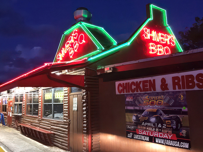 At night, Shiver's neon glow acts like a barbecue lighthouse, guiding hungry souls through the darkness toward smoky salvation.