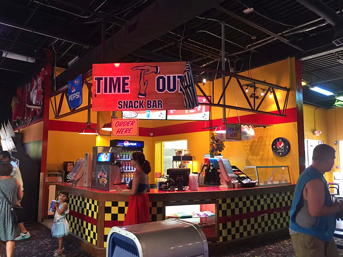The "Time Out" snack bar serves up classic amusement park fuel&mdash;where calories don't count and ketchup absolutely qualifies as a vegetable.