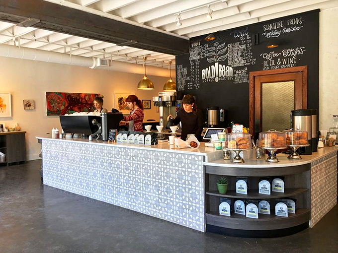 Behind this artfully tiled counter, baristas work their magic with the focused precision of scientists and the creative flair of artists.