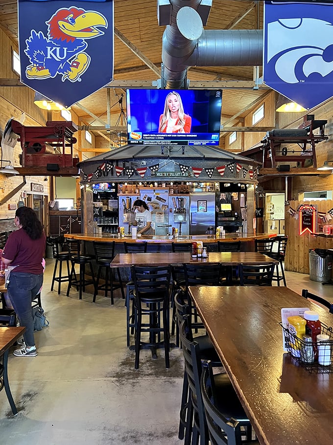 College sports banners hang from the ceiling while patrons belly up to the bar. In Kansas, supporting your team and supporting local restaurants go hand in hand.