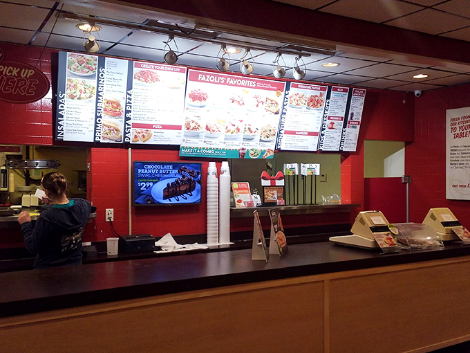 Where pasta dreams come true. The ordering counter at Fazoli's promises relief for empty stomachs and cooking-averse humans alike.