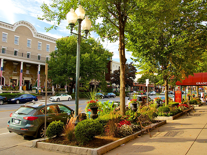Flower boxes and vintage lampposts transform ordinary sidewalks into strolling boulevards that charm without emptying wallets.