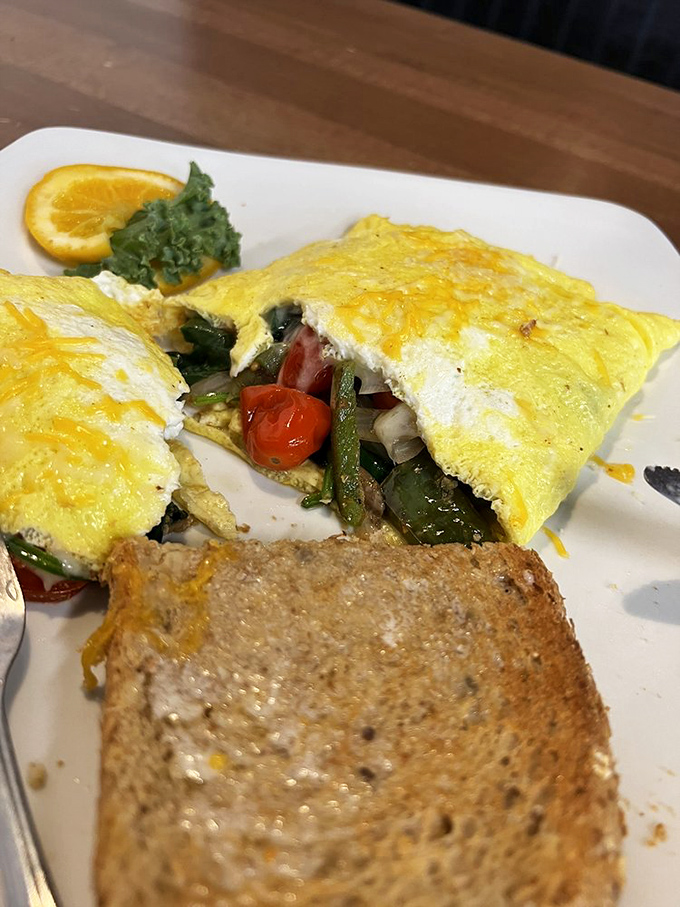 An omelet that didn't skimp on the vegetables—a colorful pocket of morning nutrition that makes "eating your veggies" feel like an indulgence.