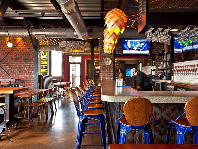 The bar where beer dreams come true, with taps standing at attention like soldiers ready to serve the thirsty masses.