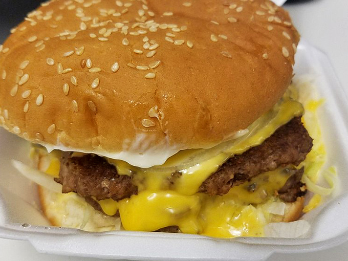The classic cheeseburger &ndash; proof that sometimes the simplest pleasures are the most profound. Yellow cheese melting like sunshine on a beef horizon.