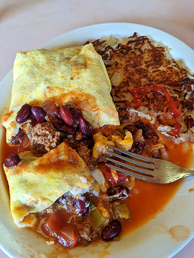 When your omelet comes with chili and those hash browns, you know breakfast just became an adventure.