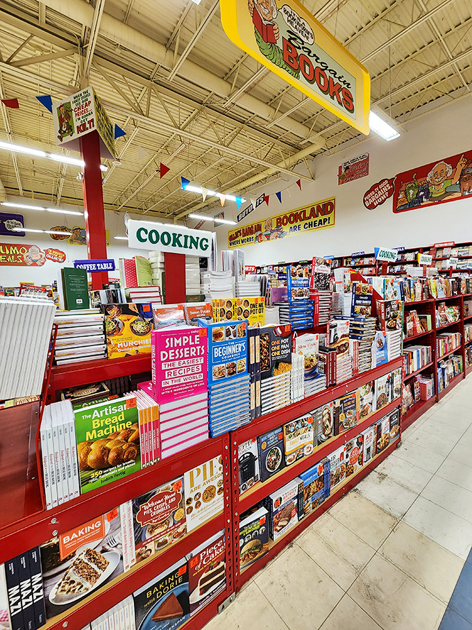 Cookbook alley offers culinary inspiration by the pound, where aspiring chefs can build impressive collections without the sticker shock of specialty bookstores.