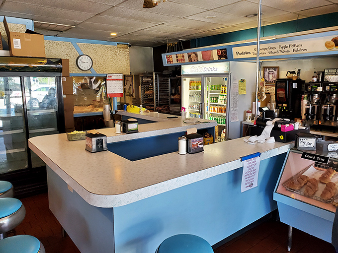 Command central for donut operations. This counter has witnessed more morning negotiations and weekend splurges than a car dealership.
