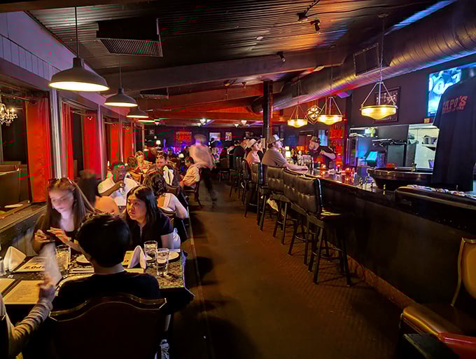 The dining room buzzes with the energy of a Scorsese film. But don't worry, the only thing getting whacked here is your hunger.