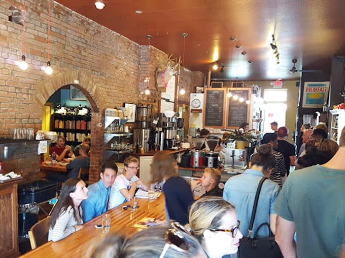 The true measure of a coffee shop's success: people willing to stand in line while maintaining expressions of patient anticipation rather than caffeine-deprived rage.