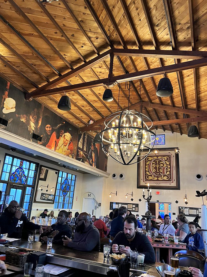 The vaulted ceiling and stained glass create a dining cathedral where worshippers gather to praise the holy trinity: lime, cilantro, and perfectly cooked meat.