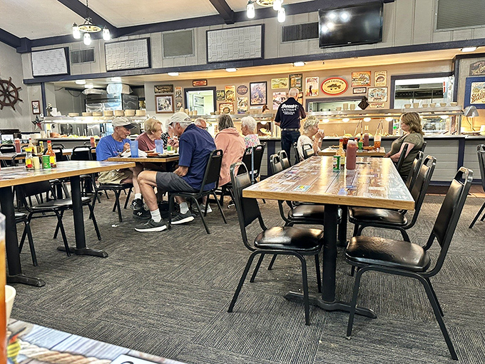 Where strangers become friends over shared appreciation of good food. Notice nobody's looking at their phones&mdash;the buffet commands full attention.