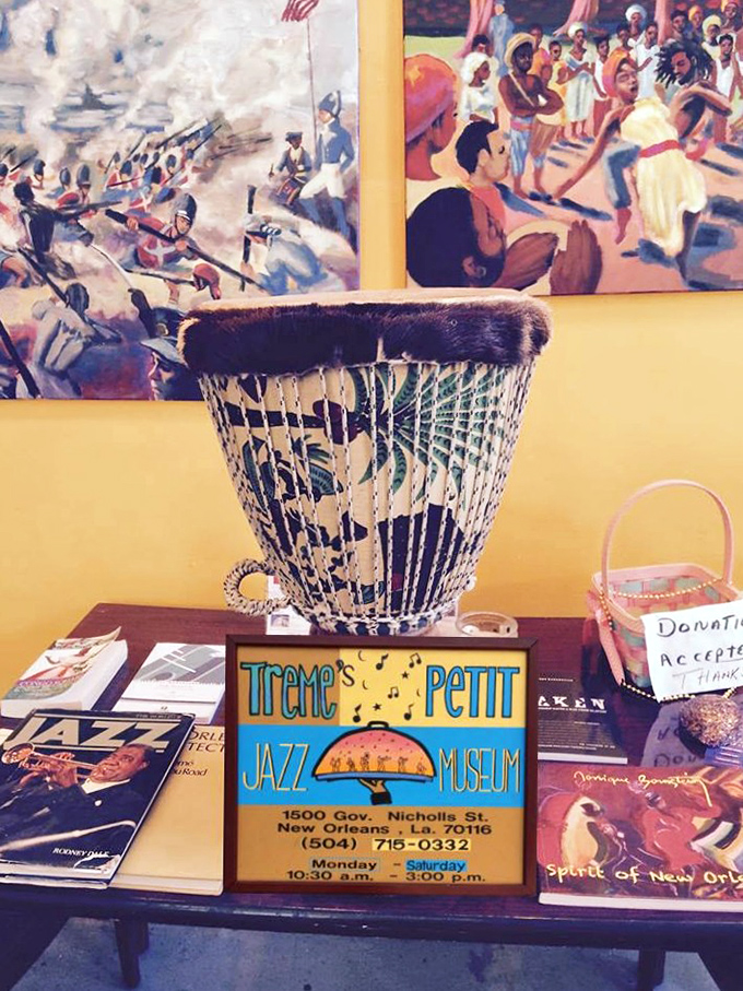 Traditional percussion instruments remind visitors that jazz's rhythmic foundations came from African musical traditions that survived and evolved in America.