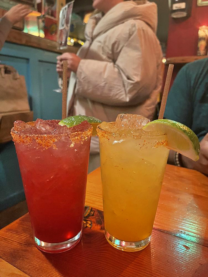 Margaritas with salt rims that could double as works of art. The perfect companions for taco adventures and spontaneous life decisions.