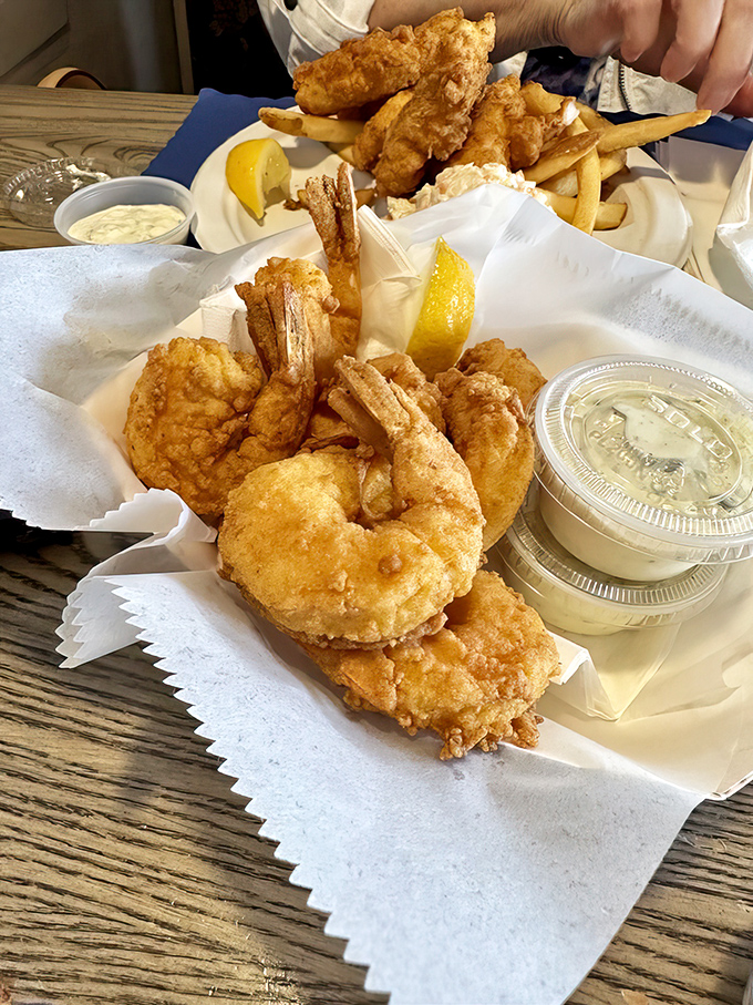 Fried jumbo shrimp that make you question why you'd ever waste time on those tiny cocktail versions. Size matters when it comes to seafood satisfaction.