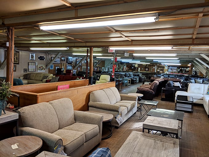 The furniture section sprawls endlessly, offering everything needed to furnish homes from basement to attic.