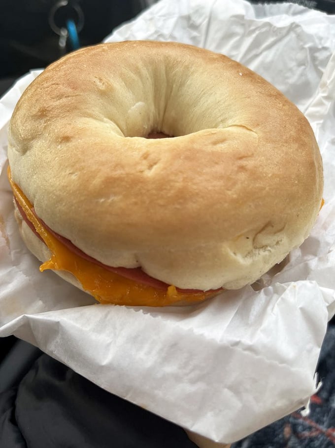 The humble ham and cheese bagel &ndash; because sometimes, even in a donut shop, you need a moment of savory sanity.