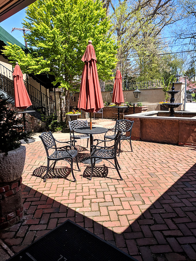 The outdoor patio at Harry's offers that rare dining real estate where nature and culinary excellence share the same zip code.