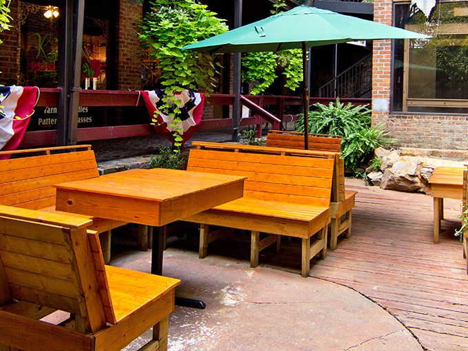 The outdoor patio&mdash;where fresh air meets fresh pretzels. Like a Bavarian biergarten teleported to Arkansas, minus the 10-hour flight.