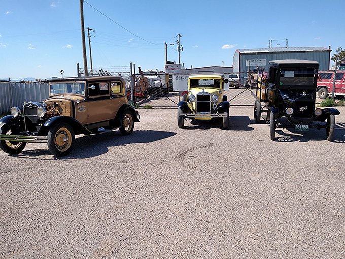 Three amigos of the automotive golden age. These classics, lined up against the desert backdrop, tell America's mobility story better than any history book.