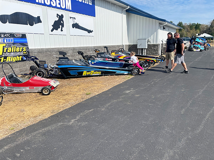 Even outside, the racing never stops! Junior dragsters and go-karts show how New England's racing passion starts at the earliest ages.