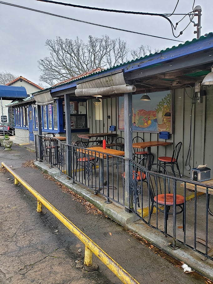 The modest patio seating area proves you don't need white tablecloths to create memorable dining experiences &ndash; just good food and Arkansas sunshine.