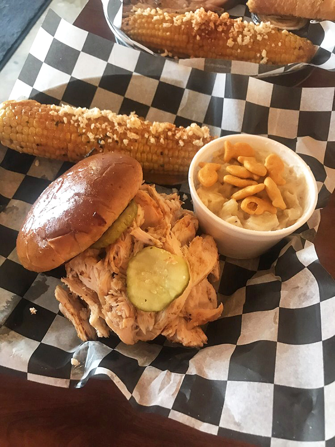 Pulled chicken sandwich that proves poultry can hold its own in the barbecue big leagues with style.