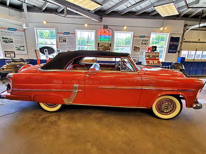 This crimson 1954 Hudson Jet gleams with mid-century optimism &ndash; when cars had personality instead of USB ports, and chrome was considered a basic food group.