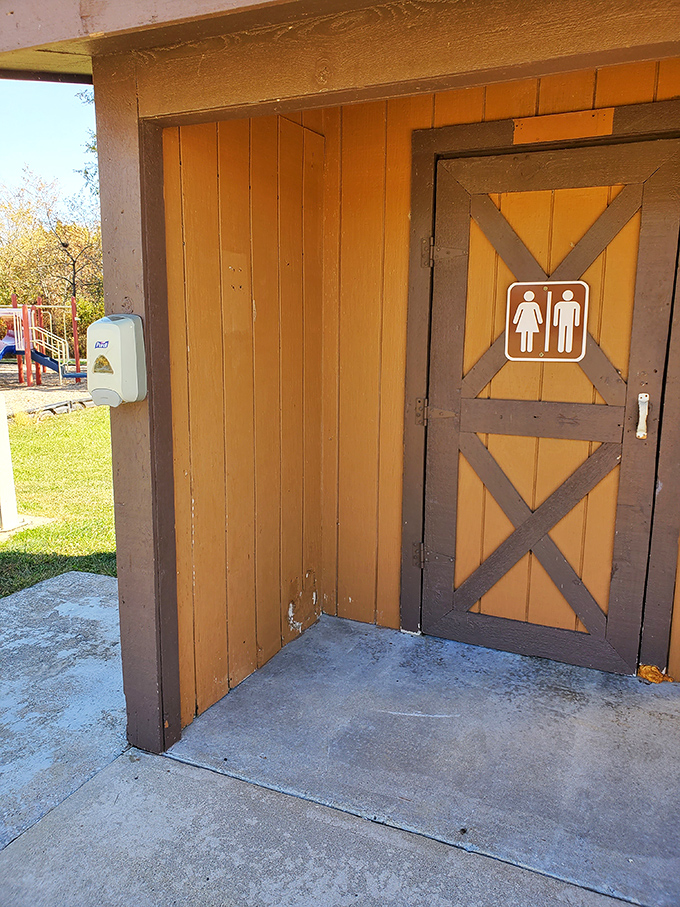 Even the facilities embrace rustic charm at Long Branch. This isn't just a restroom&mdash;it's a testament to practical park architecture with a touch of country character.