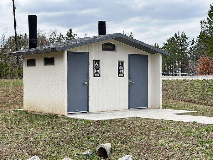 Even state parks understand bathroom breaks are non-negotiable. Not exactly the Ritz, but infinitely better than communing too directly with nature.